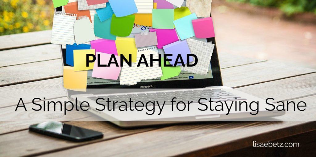 My Simple Strategy for Staying Sane: Plan Ahead - Lisa E Betz
